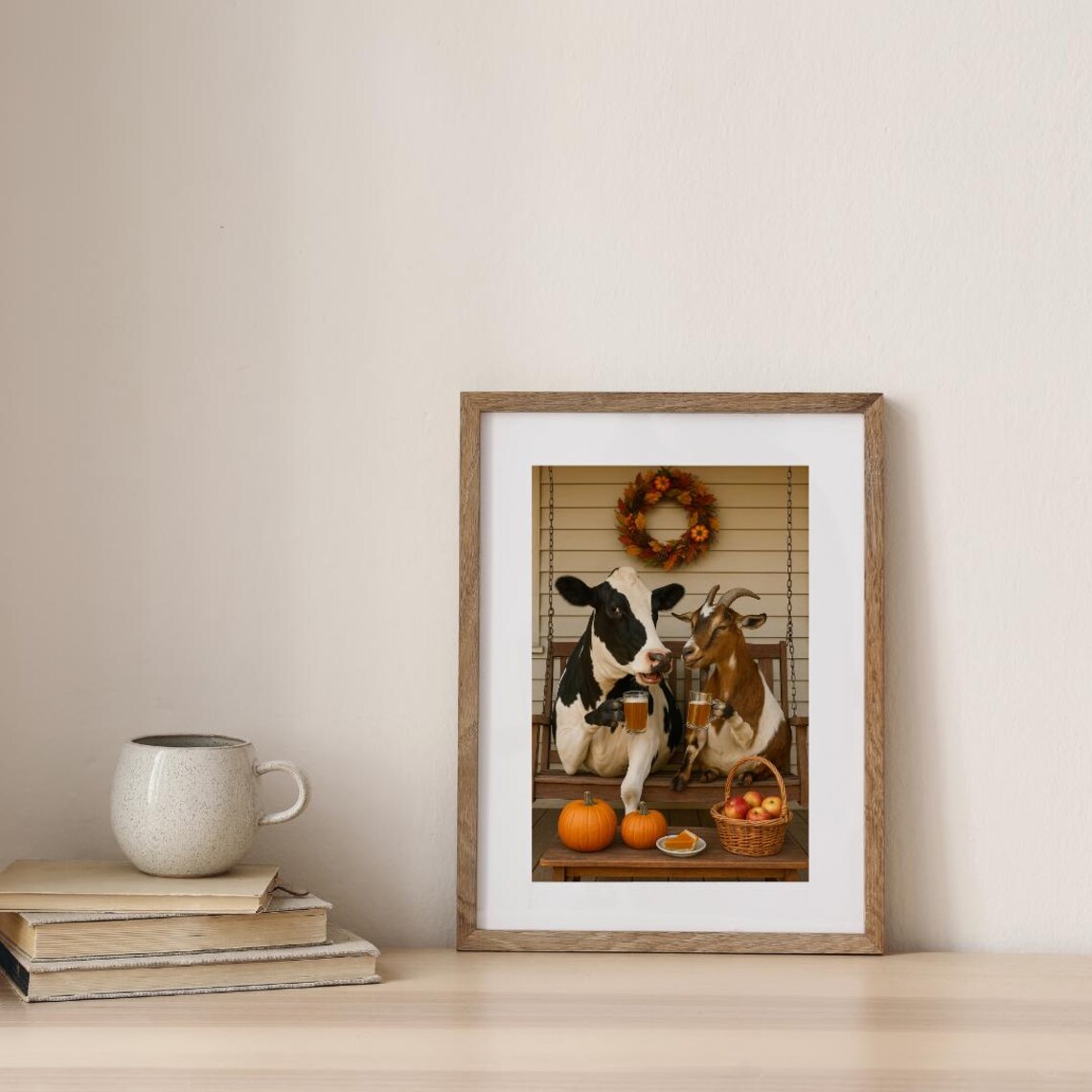 Funny Cow and Goat Fall Porch Print: Cozy Farmhouse Autumn Decor ...
