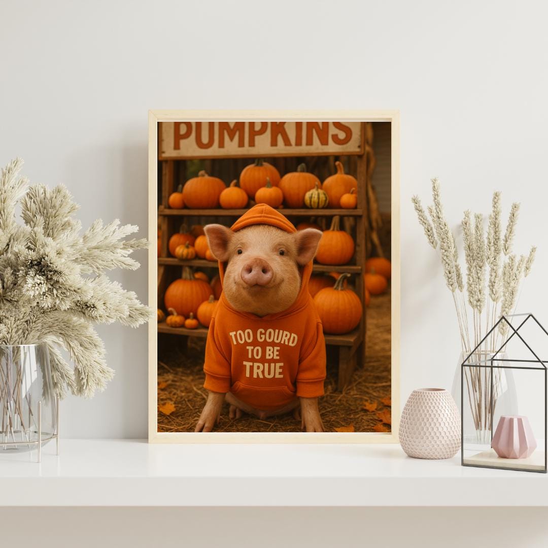 Cute Fall Pig Wall Art | Pumpkin Patch Farm Animal Print | Funny Autumn ...