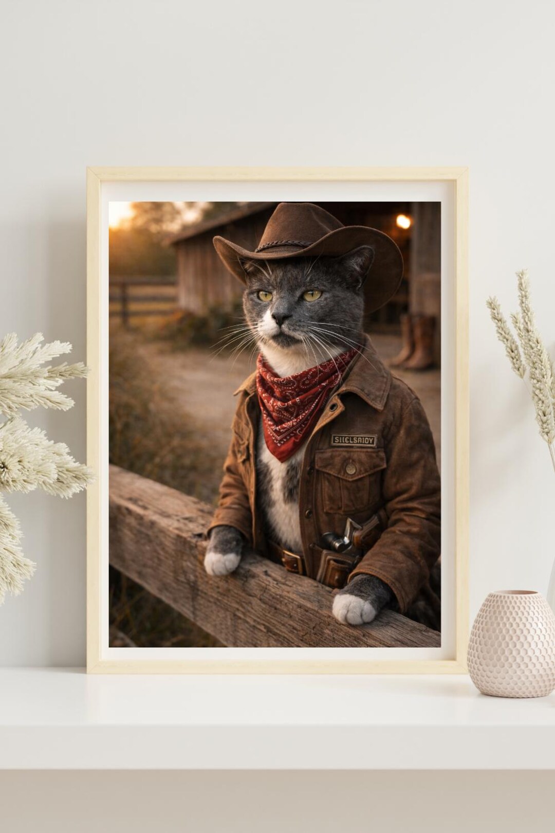 Cowboy Cat Wall Art Printable, Western Cat Portrait, Outlaw Cat Art ...