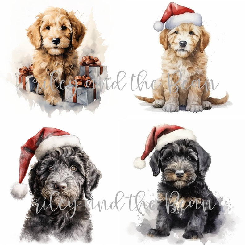 Christmas Golden Doodle Clip Art Set, INSTANT Download, Santa Hat, Black Golden Doodle ...