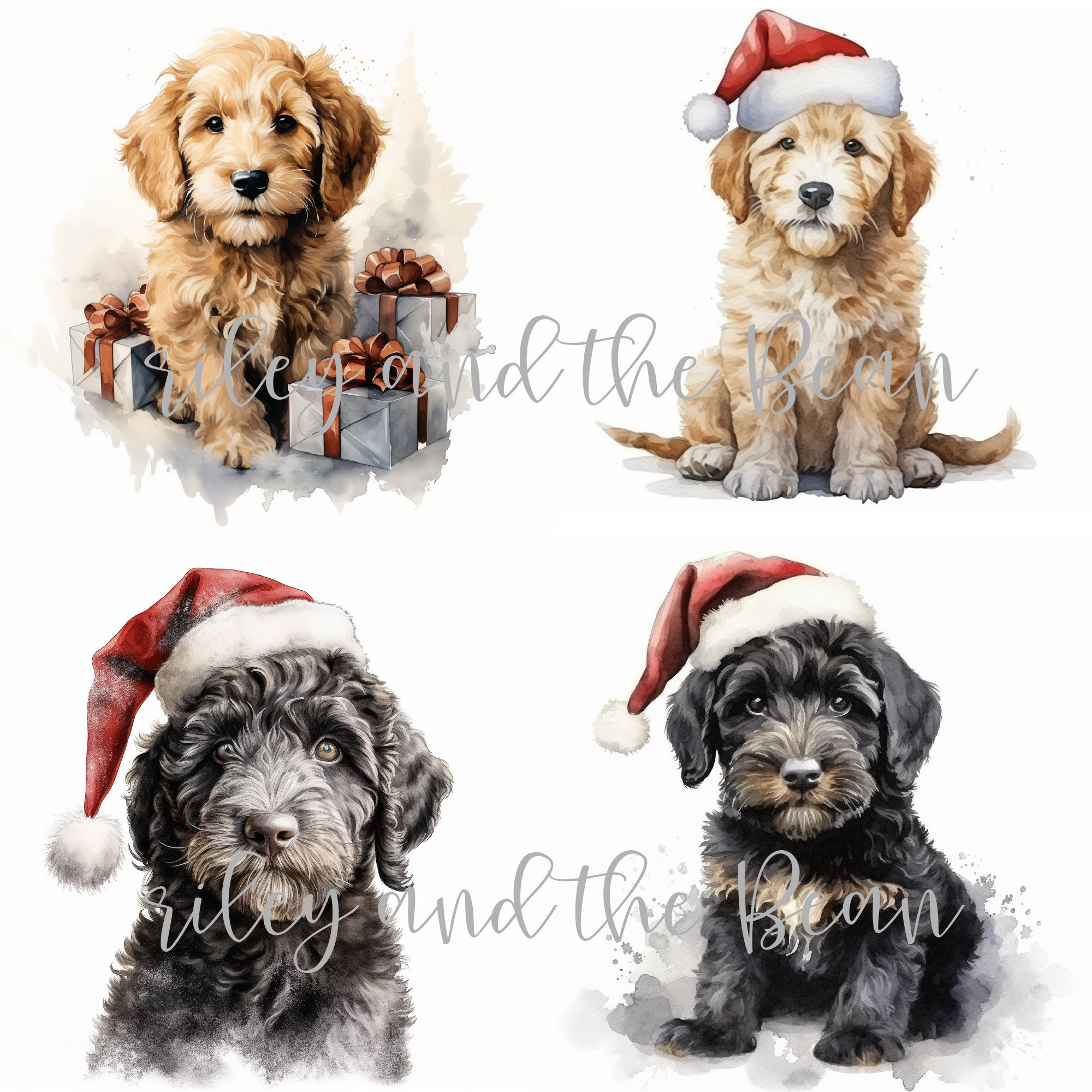 Christmas Golden Doodle Clip Art Set, INSTANT Download, Santa Hat ...