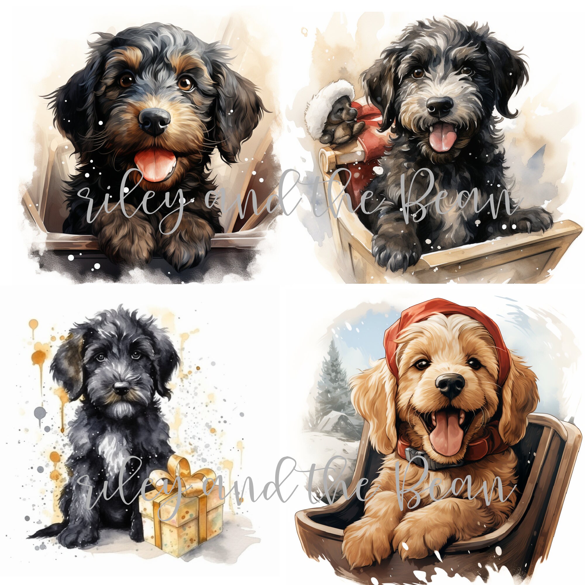 Christmas Golden Doodle Clip Art Set, INSTANT Download, Santa Hat ...