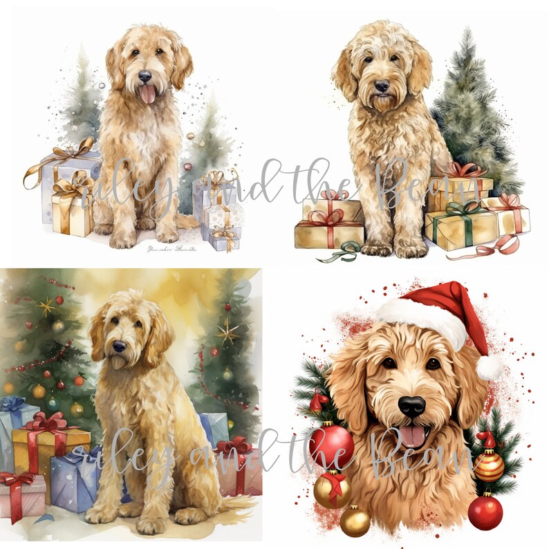 Christmas Golden Doodle Clip Art Set, INSTANT Download, Santa Hat ...