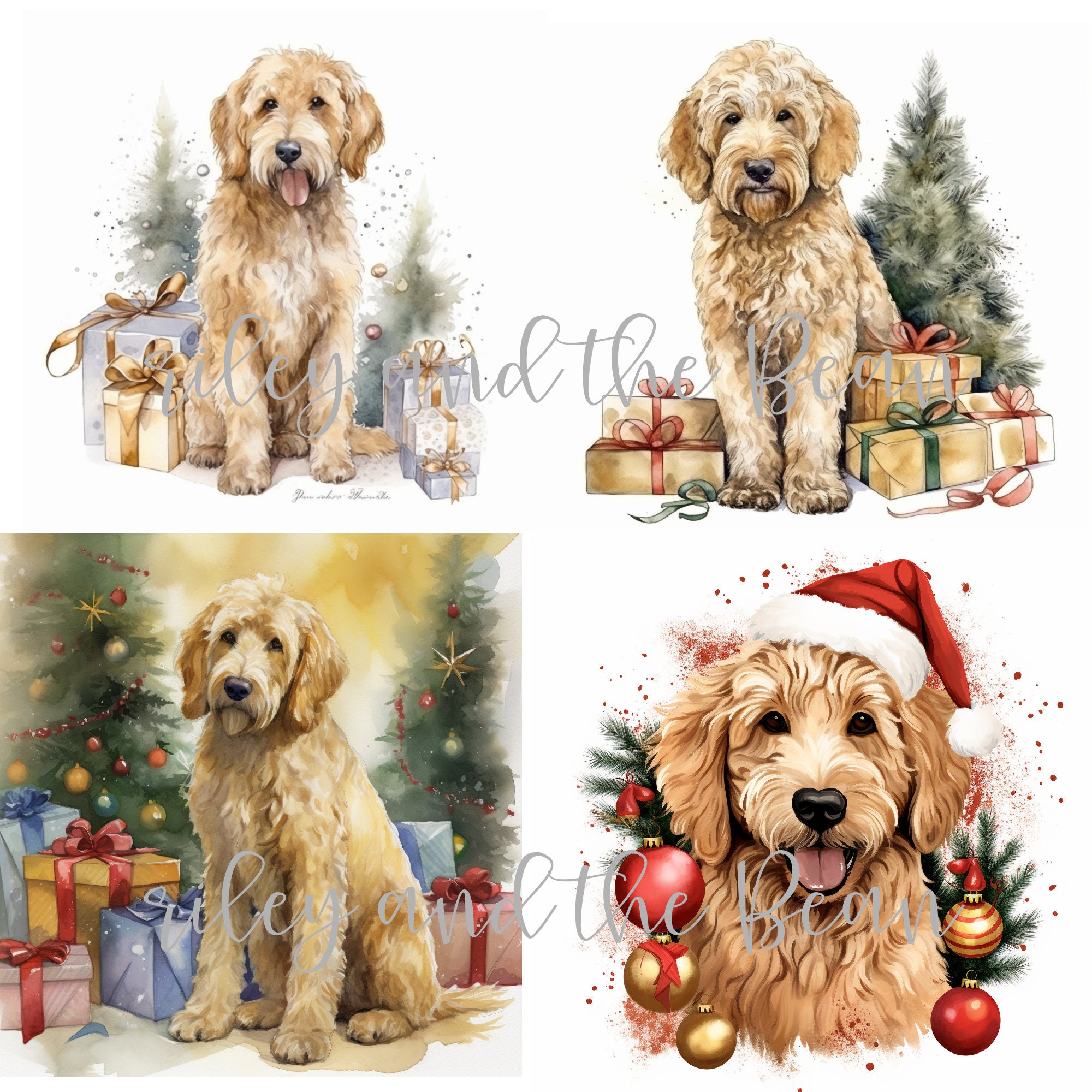 Christmas Golden Doodle Clip Art Set, INSTANT Download, Santa Hat ...