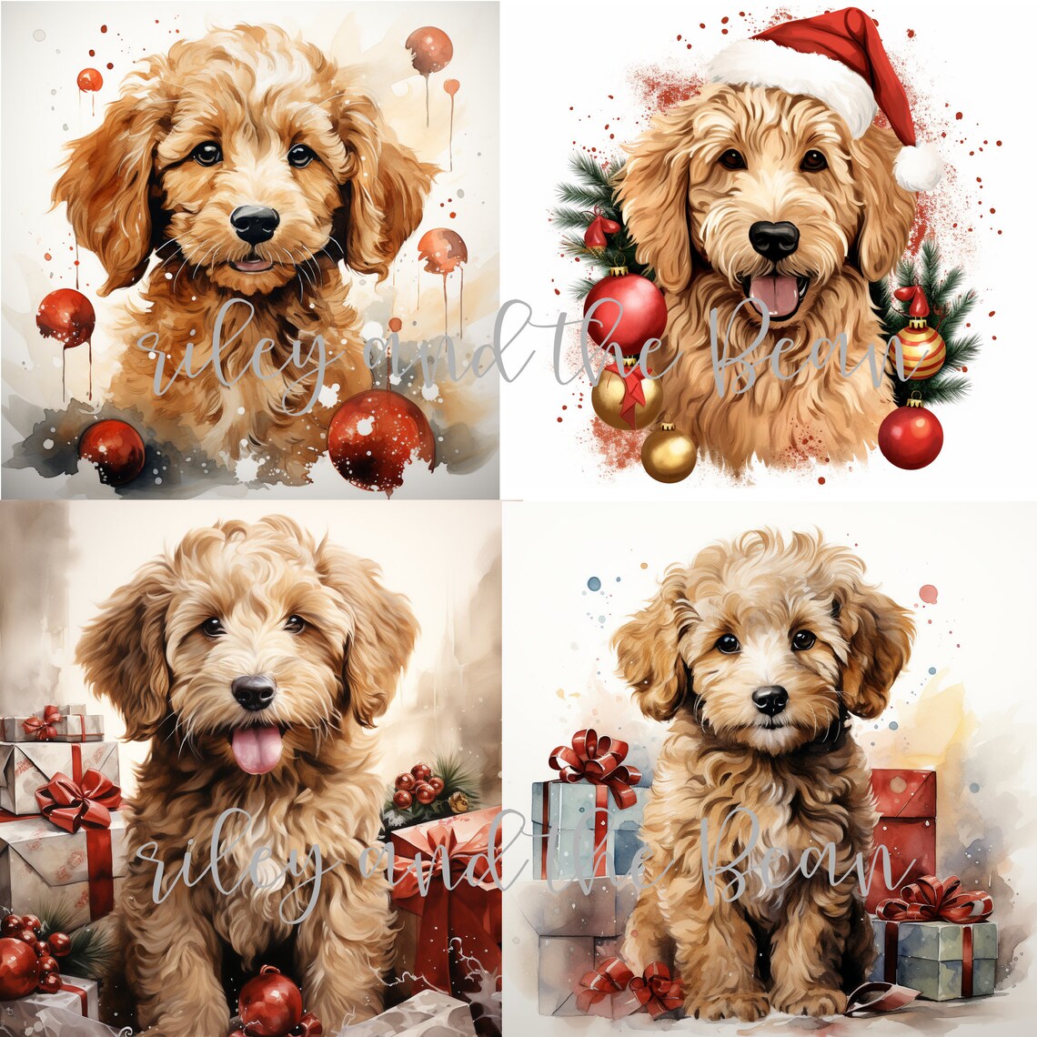 Christmas Golden Doodle Clip Art Set, INSTANT Download, Santa Hat ...