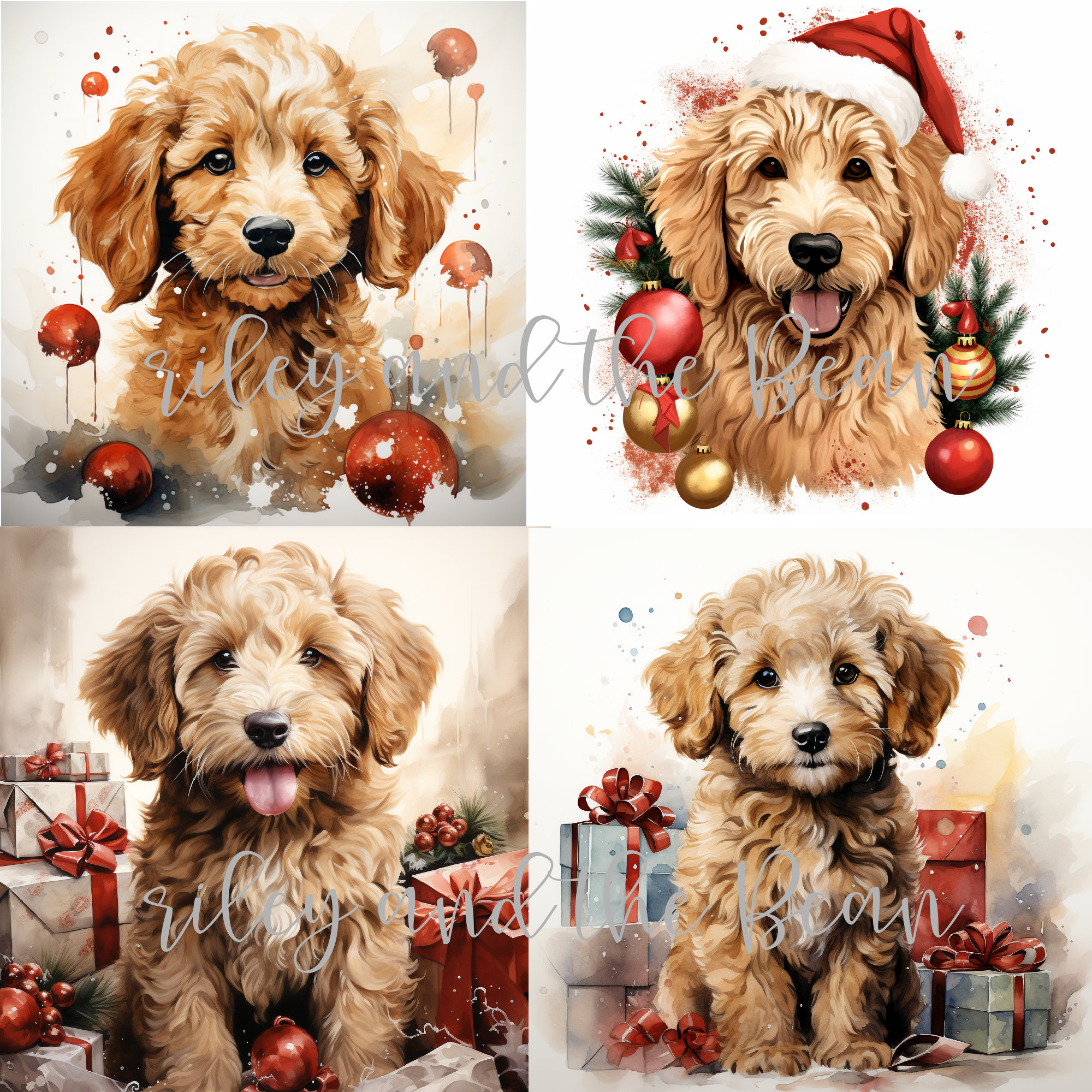 Christmas Golden Doodle Clip Art Set, INSTANT Download, Santa Hat ...