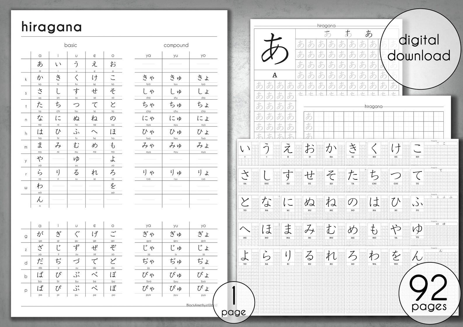 Japanese Hiragana Worksheet, Learn Japanese Language, Charts for ...