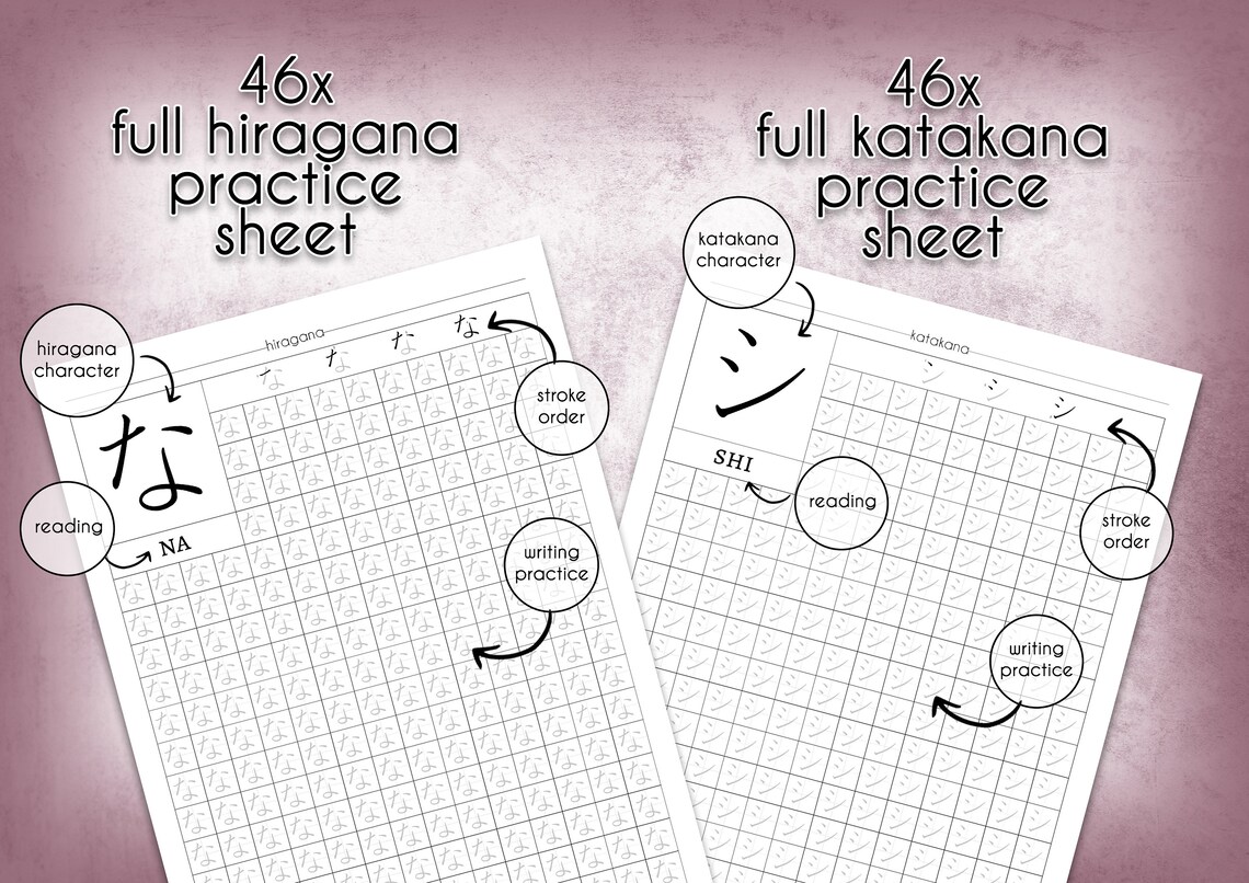 Japanese Hiragana and Katakana Worksheet, Learn Japanese Language ...