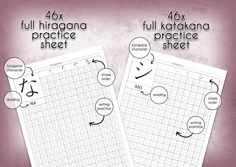 Japanese Hiragana and Katakana Worksheet, Learn Japanese Language ...