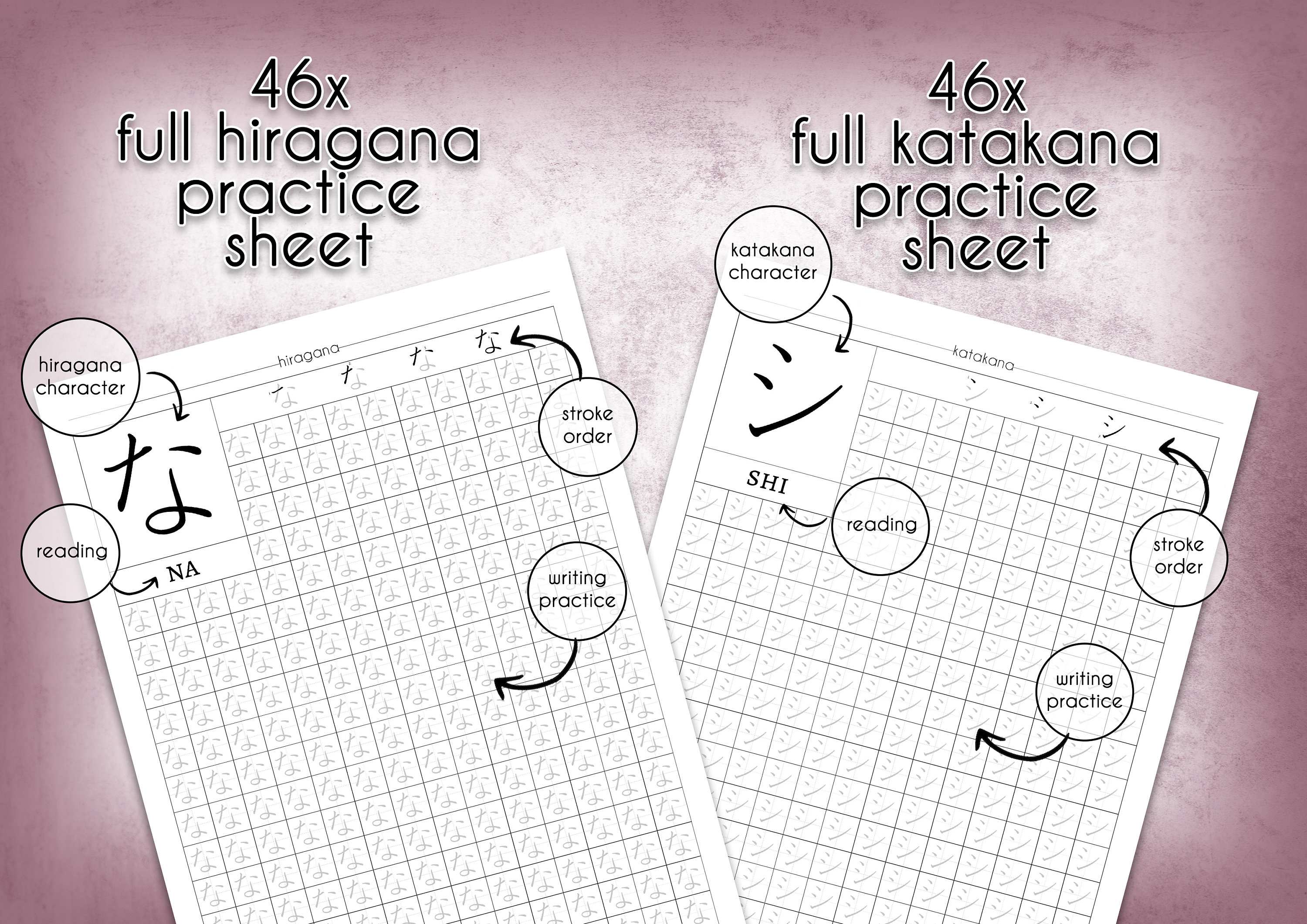 Japanese Hiragana and Katakana Worksheet, Learn Japanese Language ...
