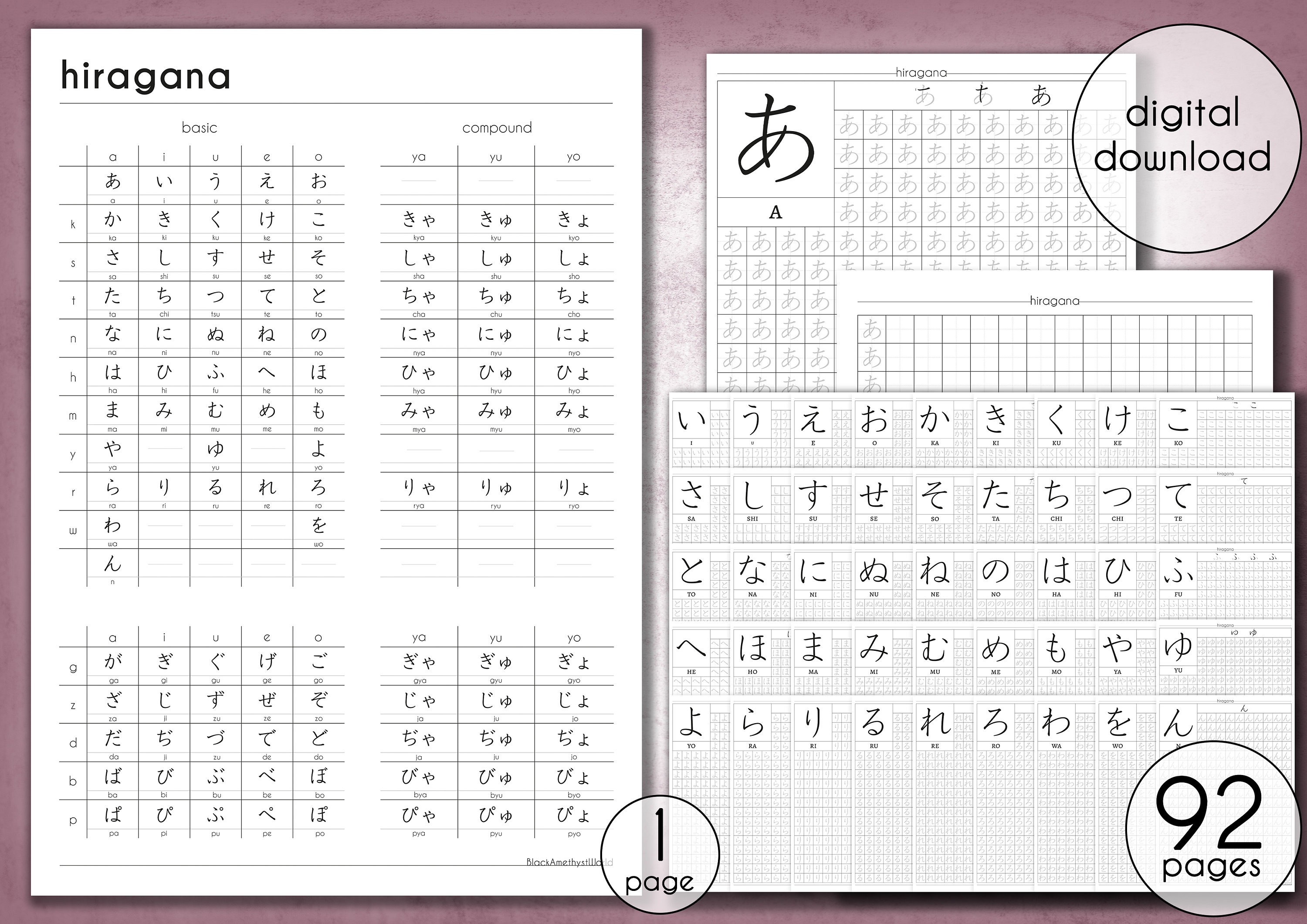 Japanese Hiragana and Katakana Worksheet, Learn Japanese Language ...