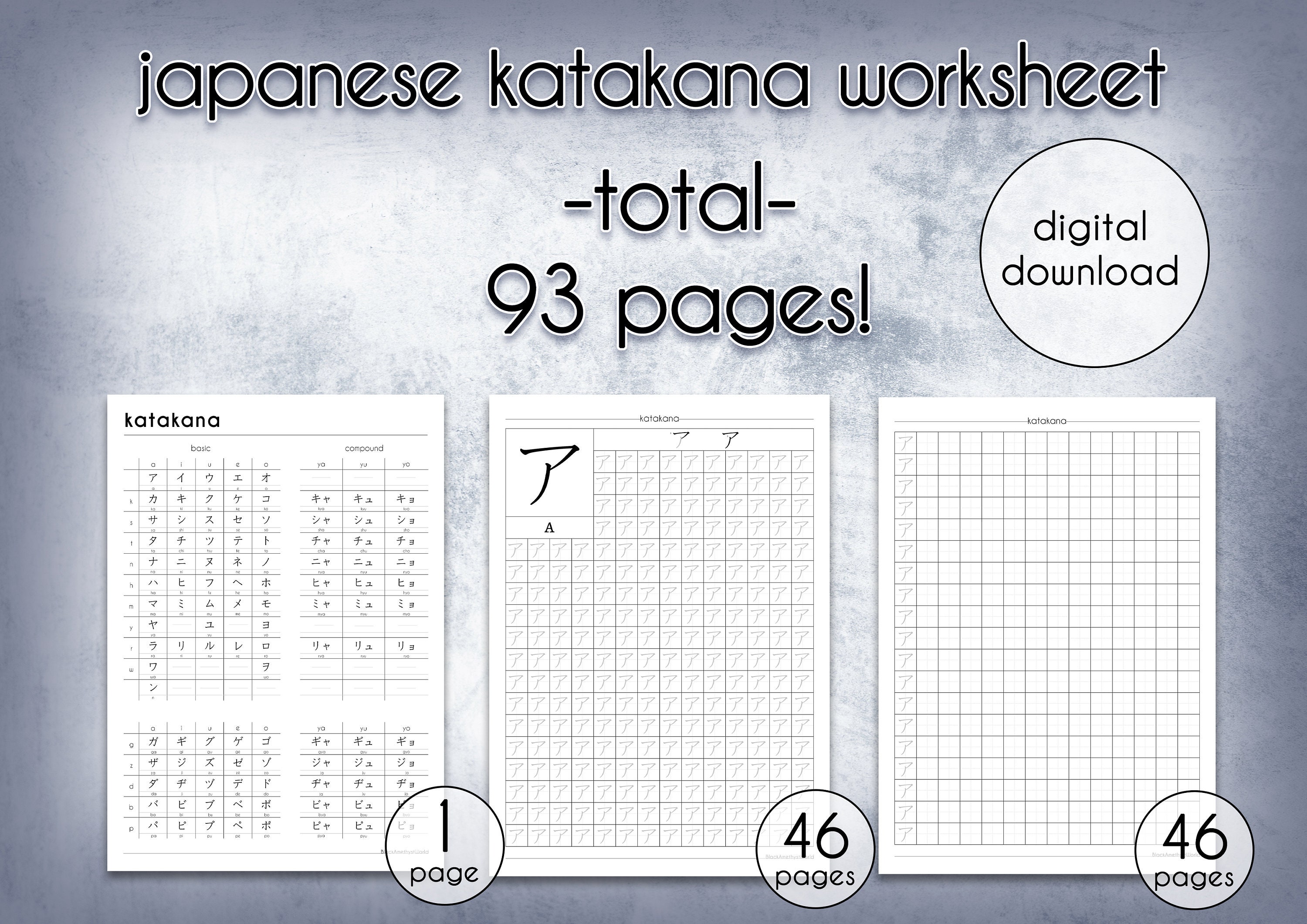 Japanese Katakana Worksheet, Learn Japanese Language, Charts for ...