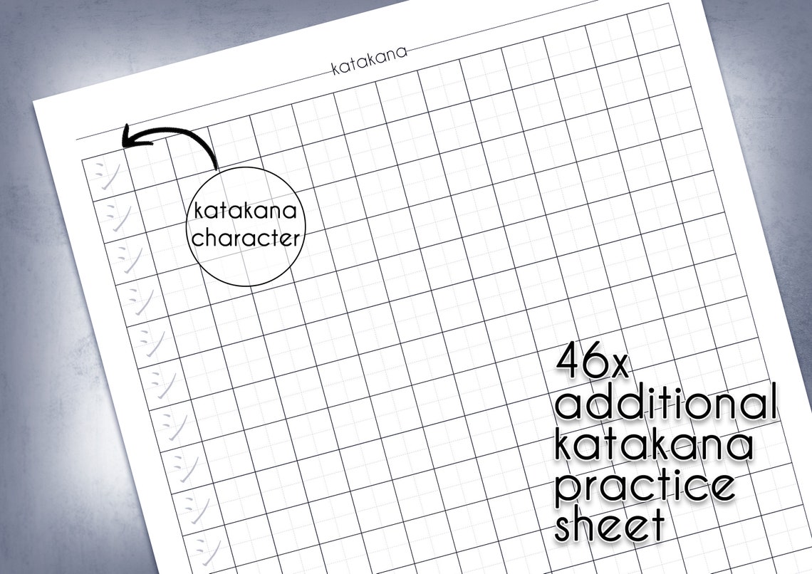 Japanese Katakana Worksheet, Learn Japanese Language, Charts for ...