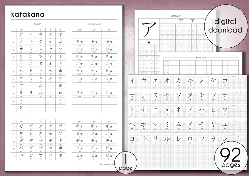 Japanese Hiragana and Katakana Worksheet, Learn Japanese Language ...