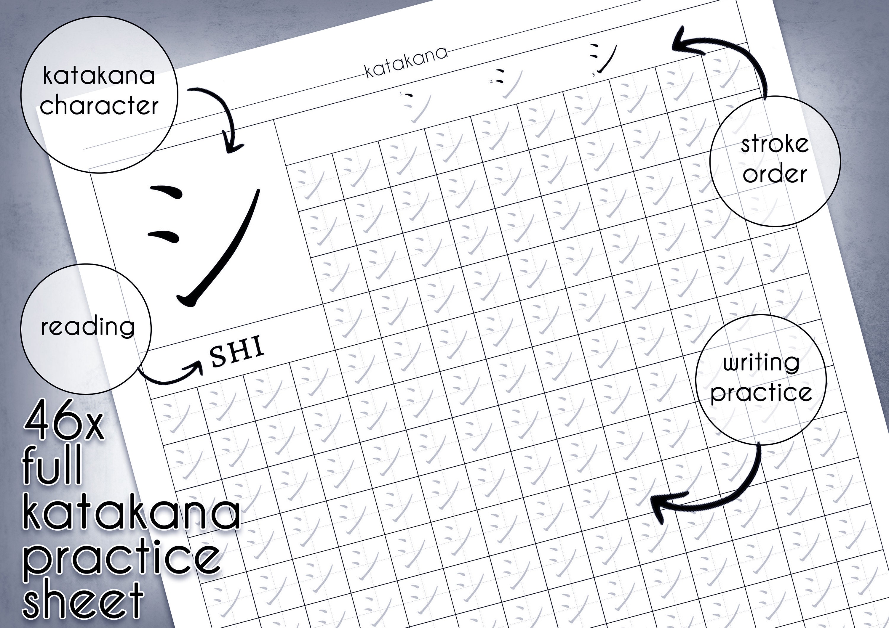 Japanese Katakana Worksheet, Learn Japanese Language, Charts for ...