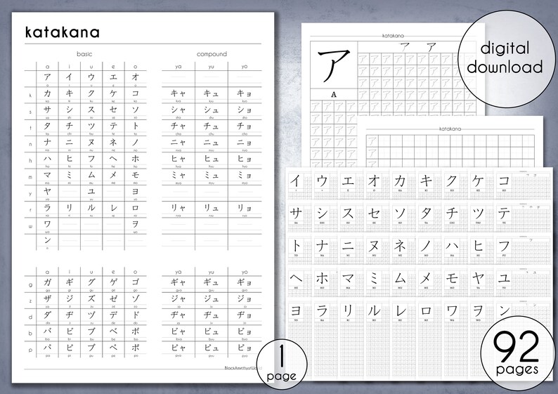 Japanese Katakana Worksheet, Learn Japanese Language, Charts for ...