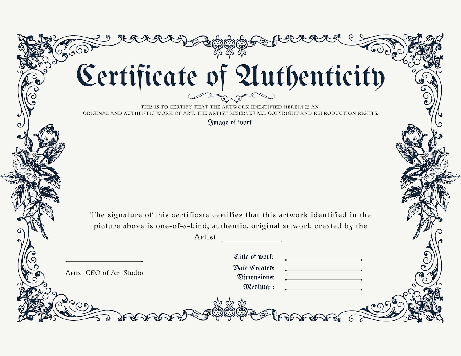 CERTIFICATO DI AUTENTICITÀ, Certificato di autenticità per arte ...