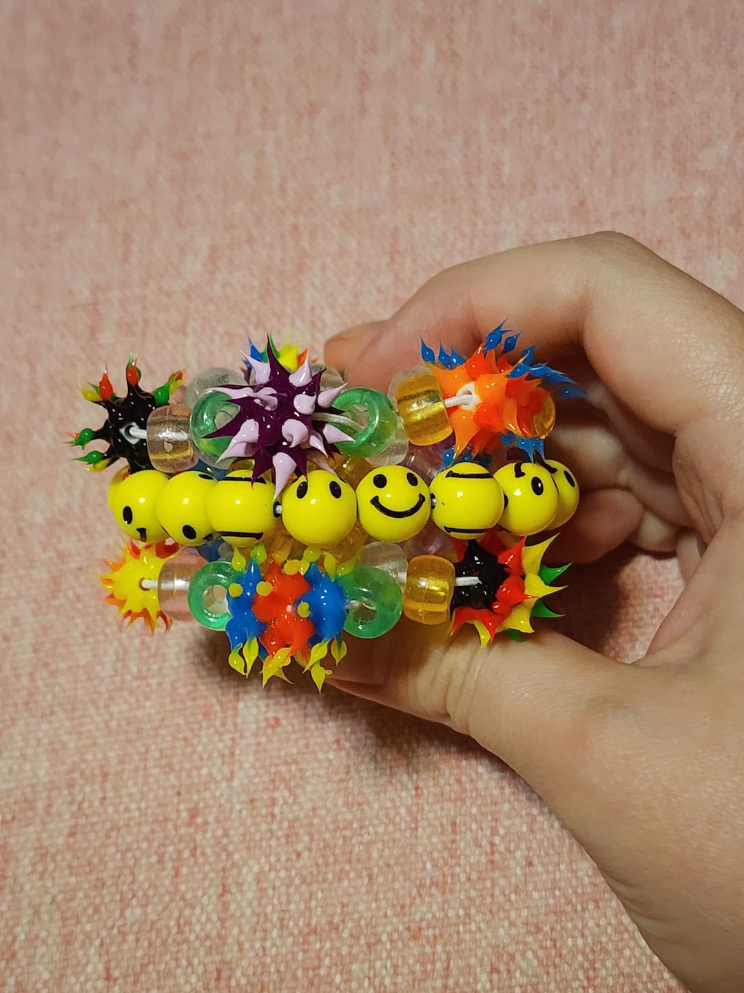 Y2K Kandi Fidget Sensory Rotating Cuff for Thumb With Spiky and Smiley ...