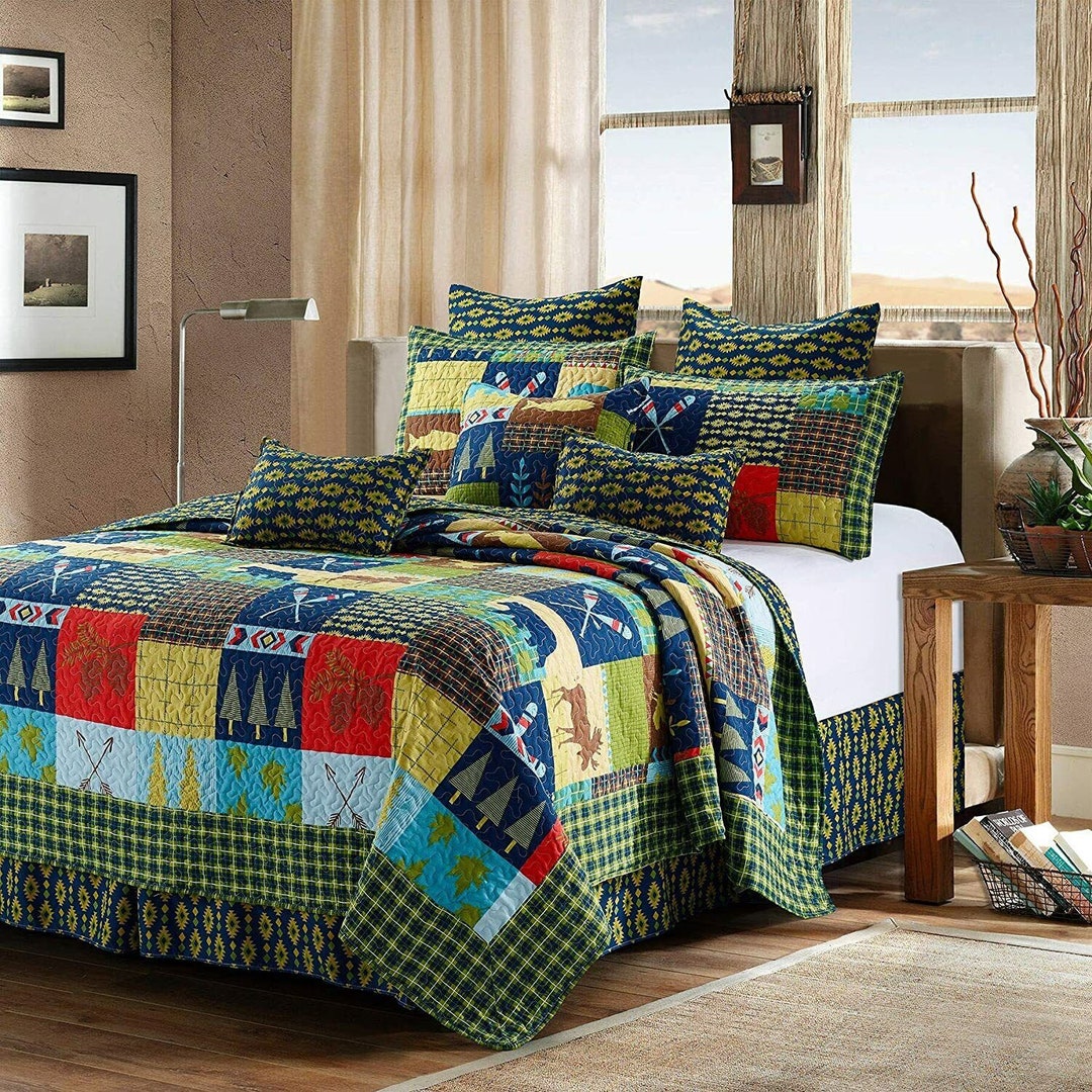 Virah Bella Lake & Lodge 3 Pc King Size Quilt Set Cabin Lodge Designed ...