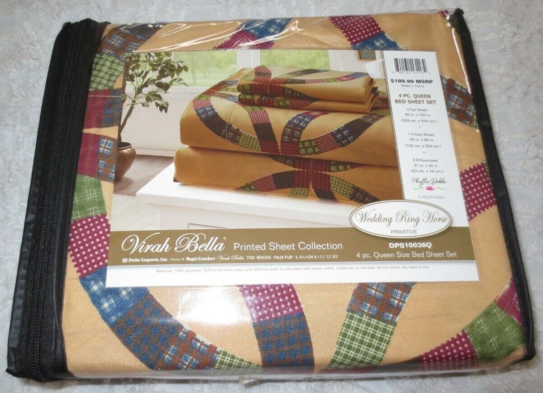 QUEEN 4pc Virah Bella Collection Wedding Ring Bed Sheet Set Phyllis ...