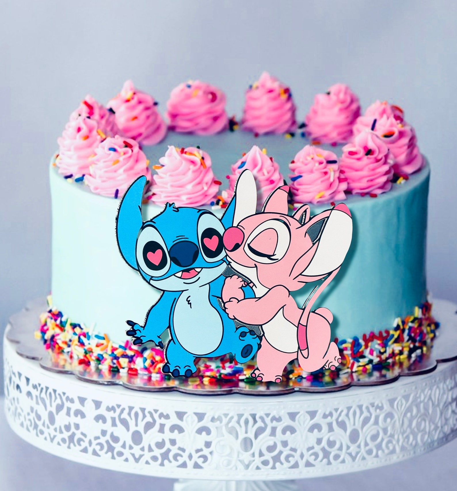 STITCH AND ANGEL Cake Topper Blue and Pink - Etsy