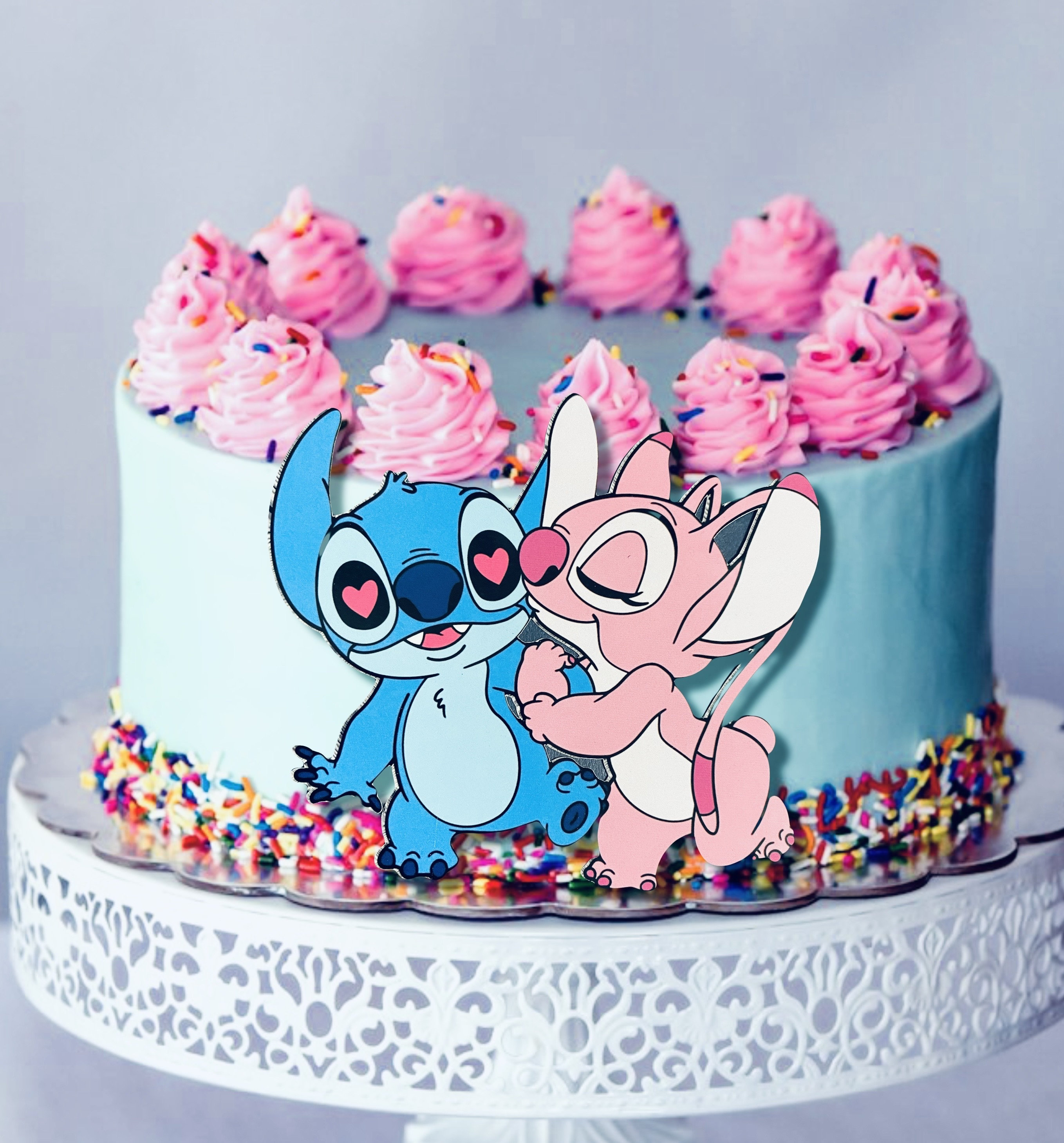 STITCH AND ANGEL Cake Topper Blue and Pink - Etsy