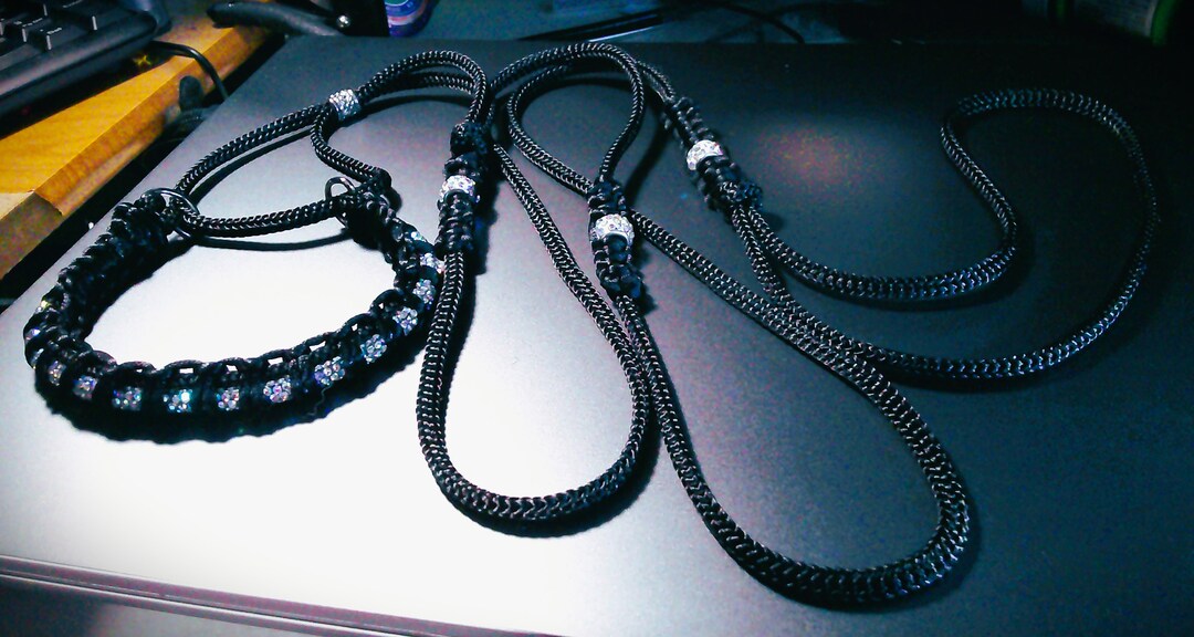 Elegant BLACK CRYSTAL Dog Show Collar & Show Lead, Dog Leash, White ...