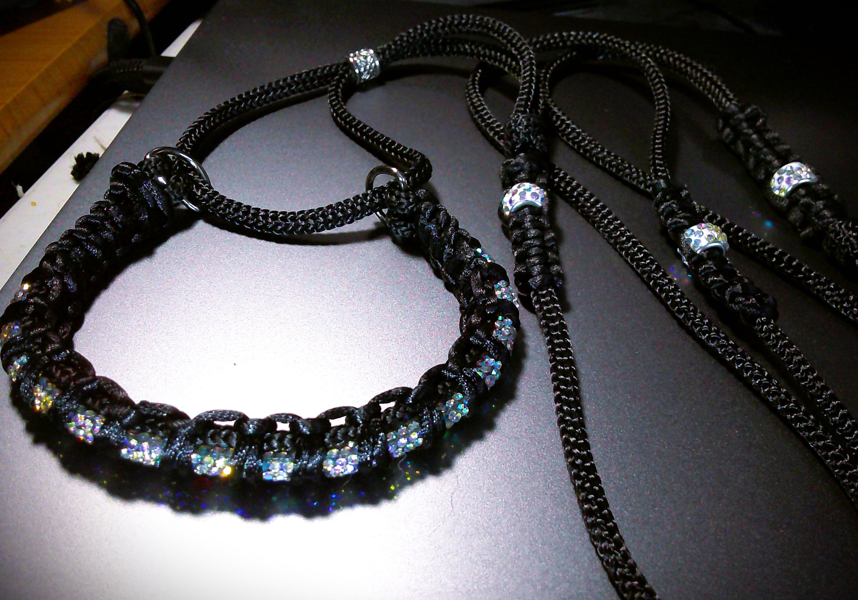 Elegant BLACK CRYSTAL Dog Show Collar & Show Lead, Dog Leash, Also in ...