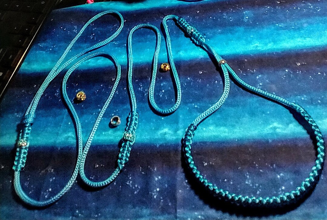 Elegant Blue Dog Show Collar & Beaded Show Lead, Dog Leash. Smooth or ...