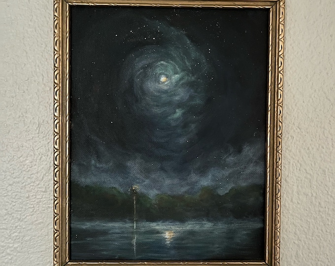 Painting Magical Moon Antique Gold Frame Deep Rich Navy Sky Hidden ...