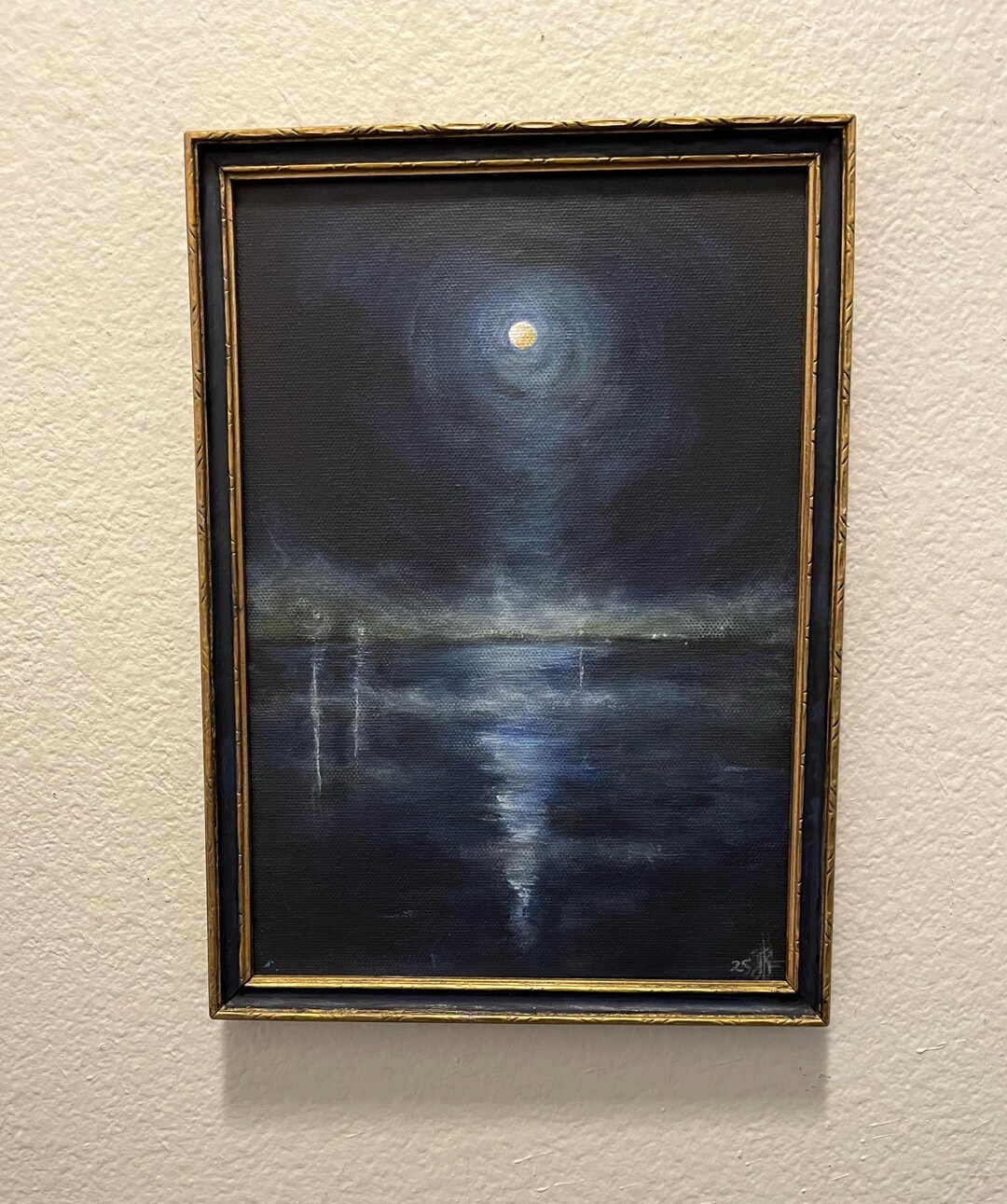 Painting Magical Moon Antique Gold Frame Deep Rich Navy Sky Hidden ...