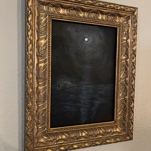 ORIGINAL Hand Painted Stunning Detailed Gold Frame Deep Rich Navy Blue ...