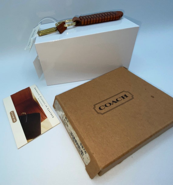 New Vintage Coach British Tan Cross Braid Key Fob 4701 - Gem
