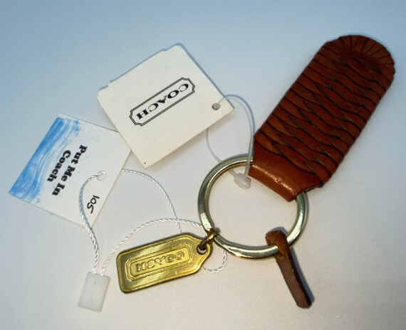 New Vintage Coach British Tan Cross Braid Key Fob 4701 - Gem