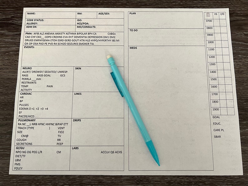 RN ICU 2 Patient Report Sheet Day Shift Horizontal Layout - Etsy