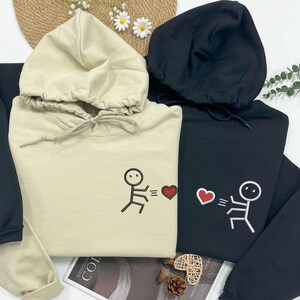 Stick Figure Love Embroidery Matching Couples Hoodie, Couple Sweatshirt ...