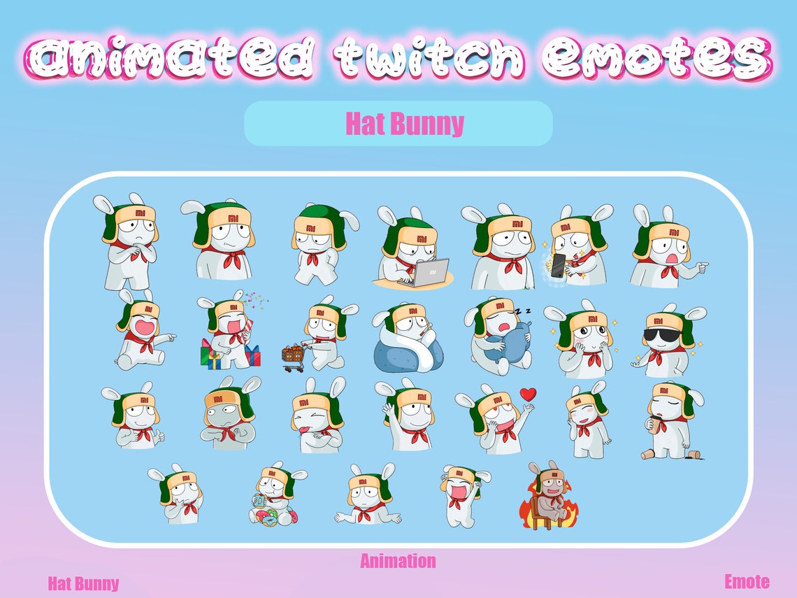 ANIMATED Hat Bunny Emotes MEGA Bundle for Twitch and Discord ! Cute ...