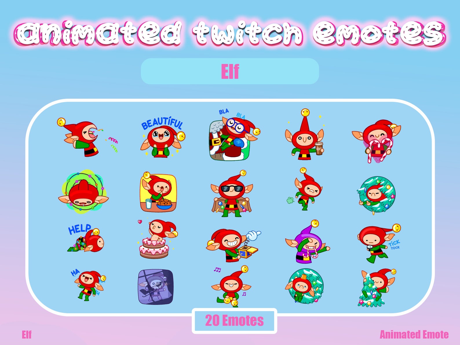 Animated Emote Christmas Elf Pack! 20 Emotes Twitch and Discord ...