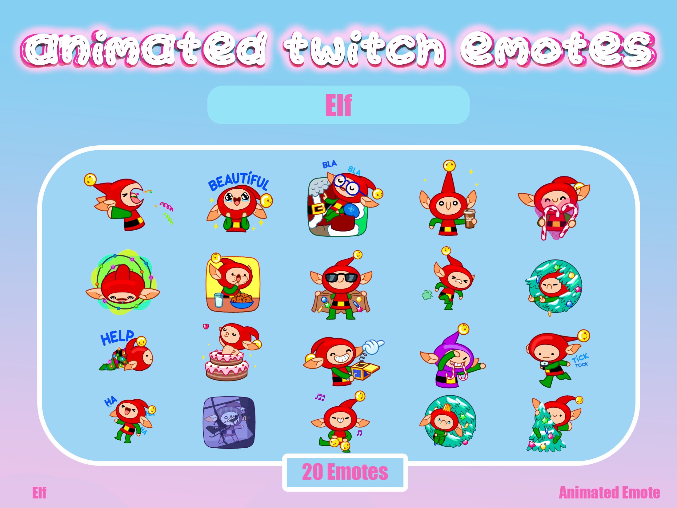 Animated Emote Christmas Elf Pack! 20 Emotes Twitch and Discord ...
