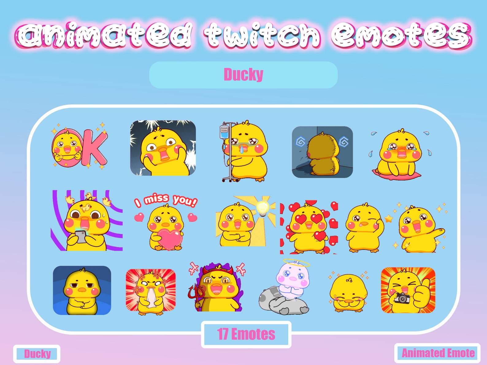Animated Ducky Emote Pack: 17 Twitch & Discord Gifs - Etsy