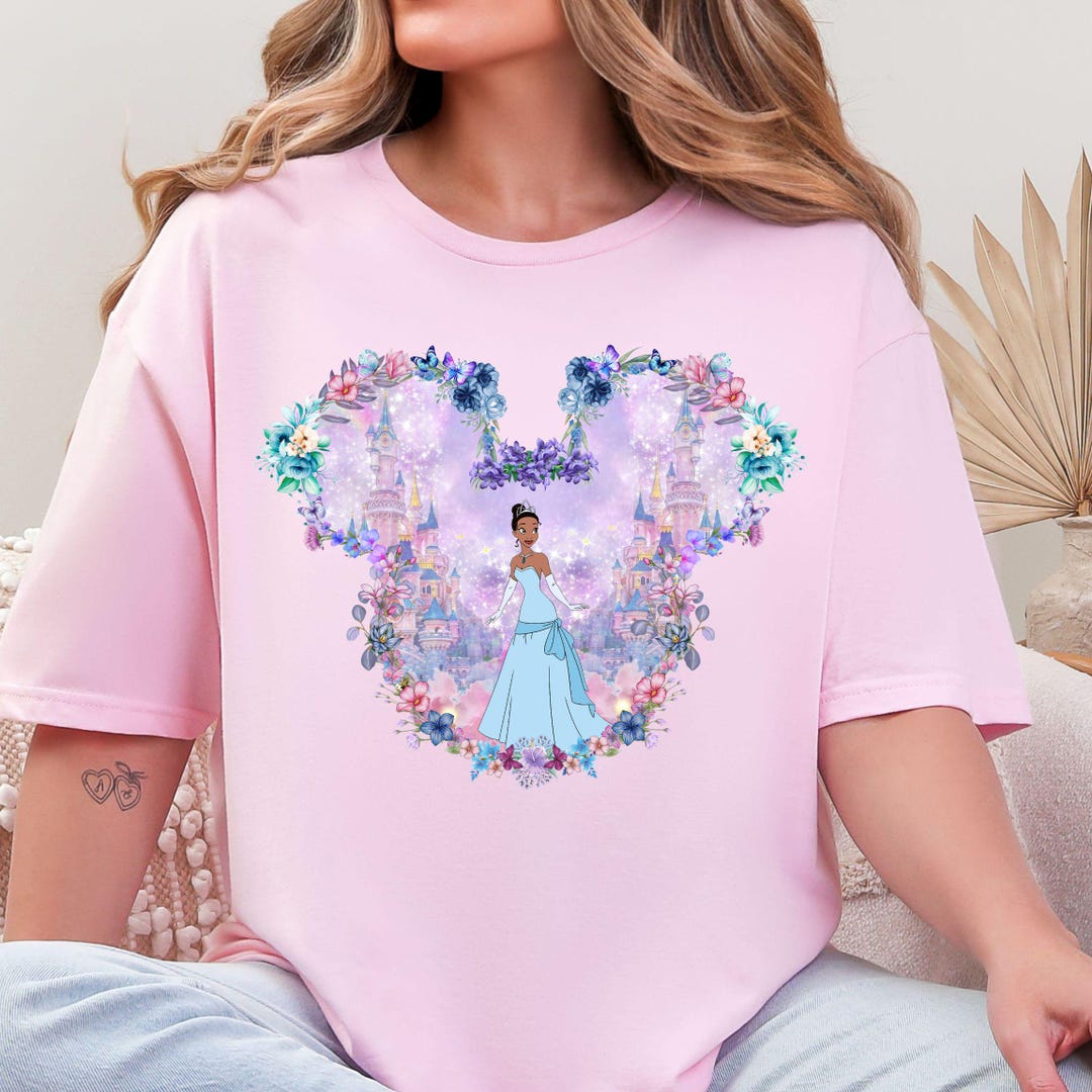Black Tiana Shirt, Floral Disney Ears Themed, Princess Tiana Shirt ...