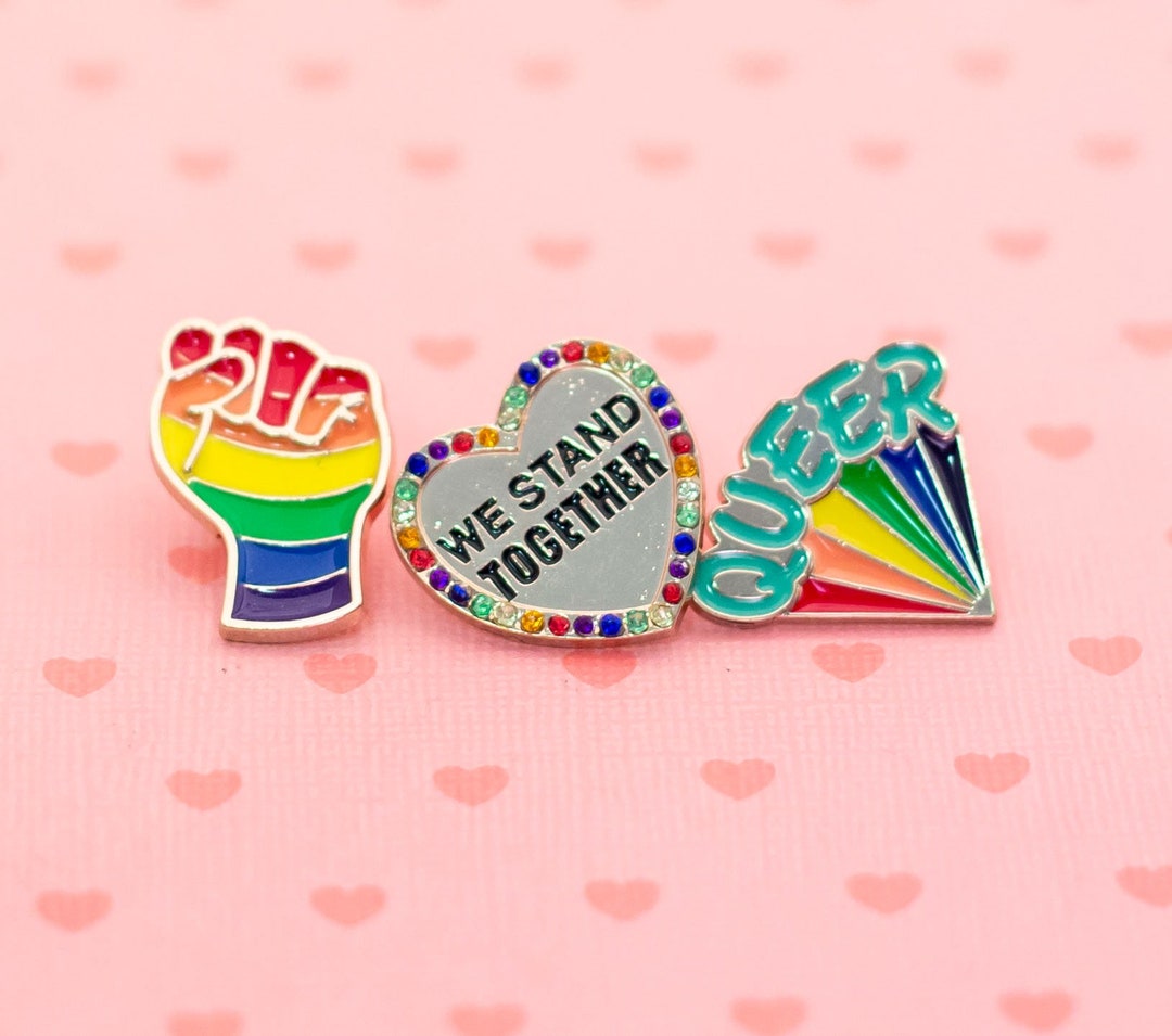 Vintage Rainbow Fist Peace Symbol Love Heart Pin - X17 - Etsy