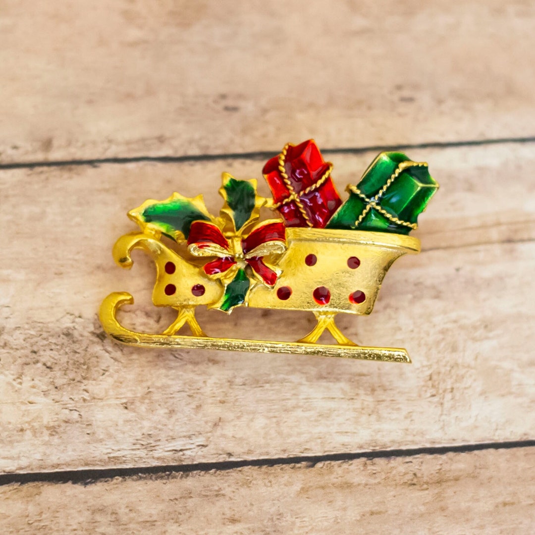 Vintage Gold Tone Noël Père Noël Traîneau Gold Tone Broche - Etsy France