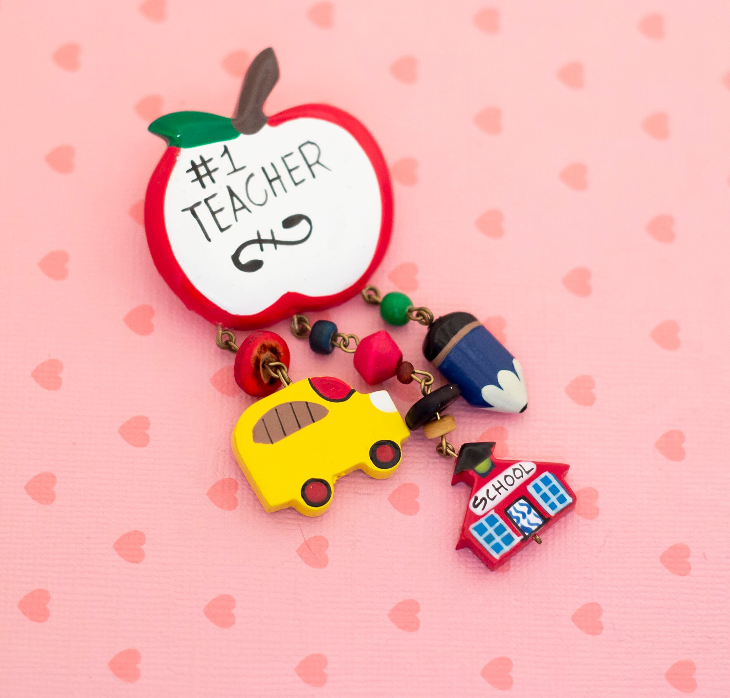 Vintage Number 1 Teacher Apple Wooden Brooch - X3 - Etsy