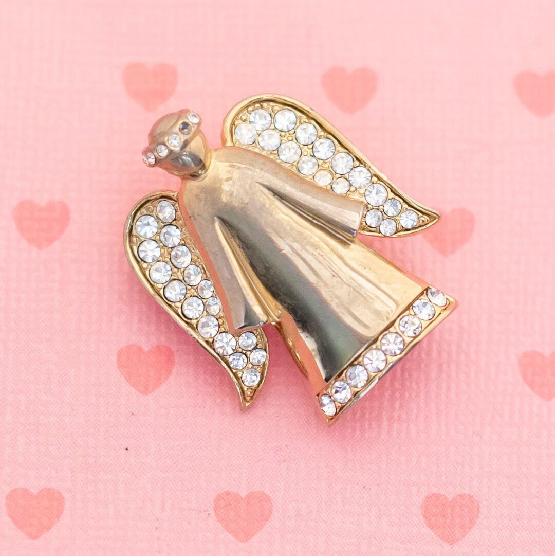 Vintage Elegant Light Gold Tone Angel Rhinestones Brooch by Monet - X14 ...