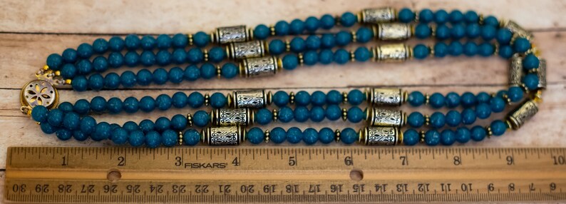 18 Inch, Vintage Blue Sphere Ball Beads Gold Tone Unique Multistrand ...