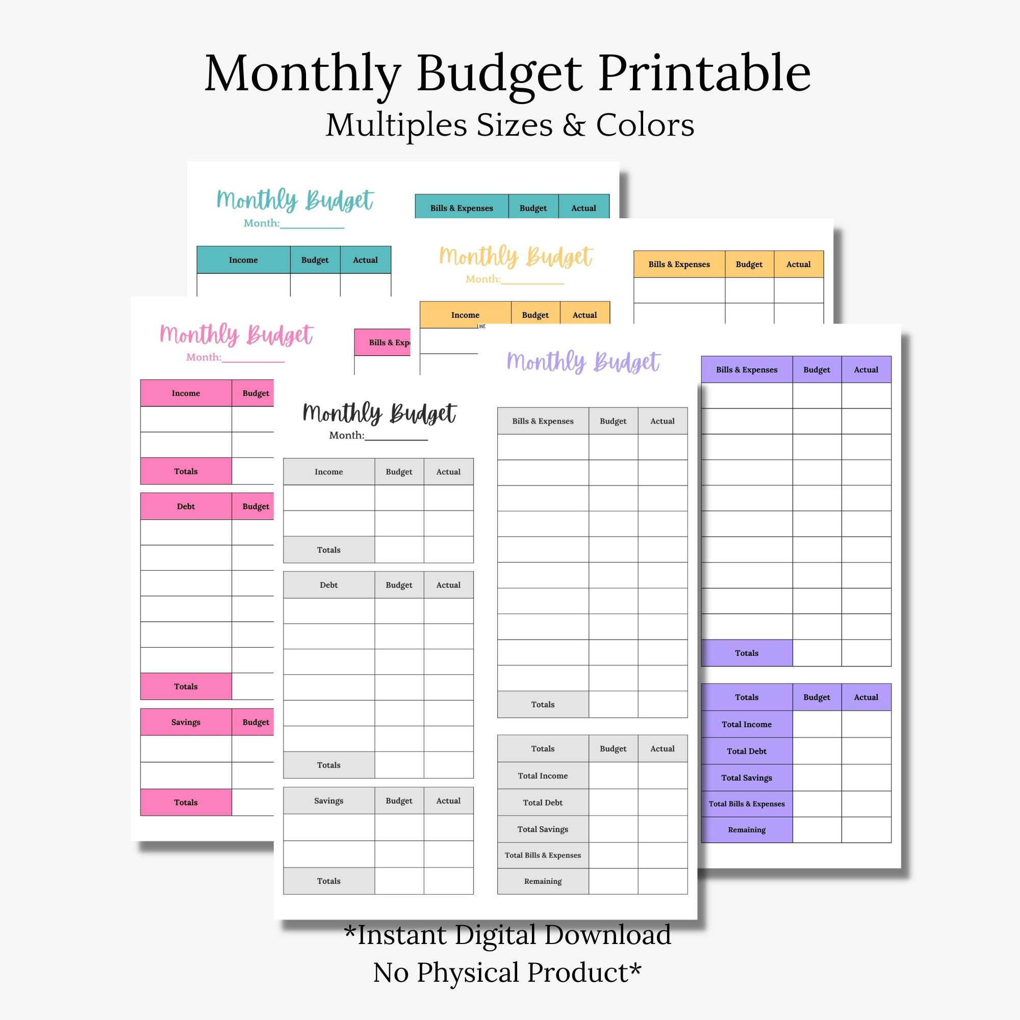 Monthly Budget Printable Budget Template Savings Tracker - Etsy