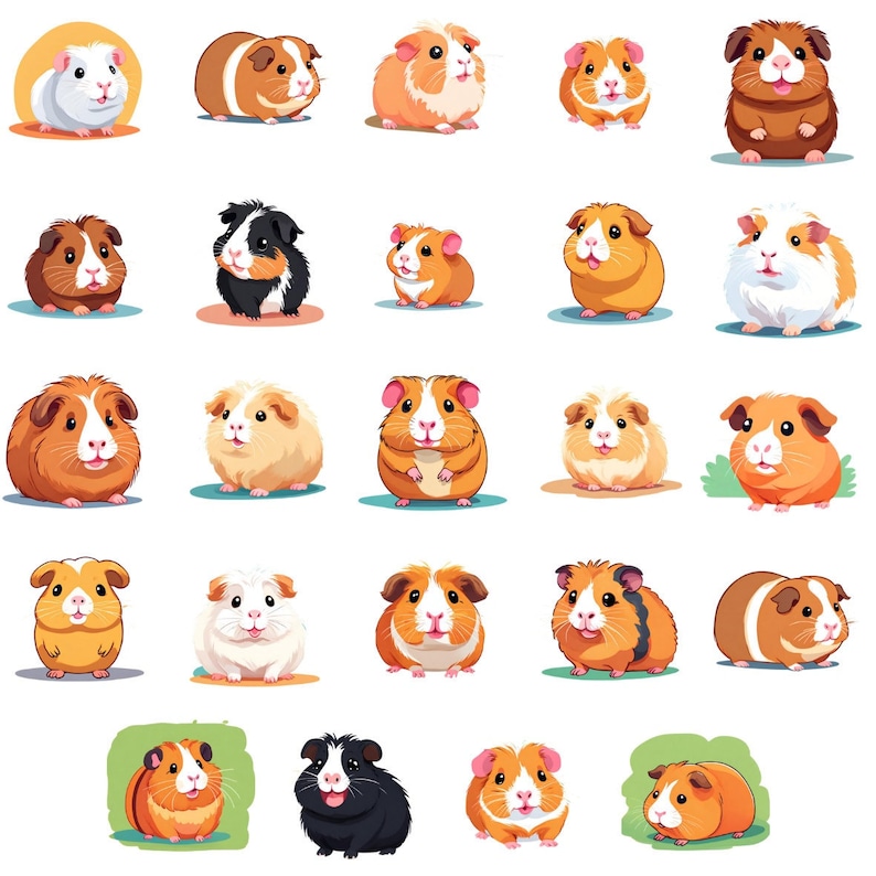 Cute Guinea Pig SVG Bundle Clipart, 24 PNG Transparent Background ...