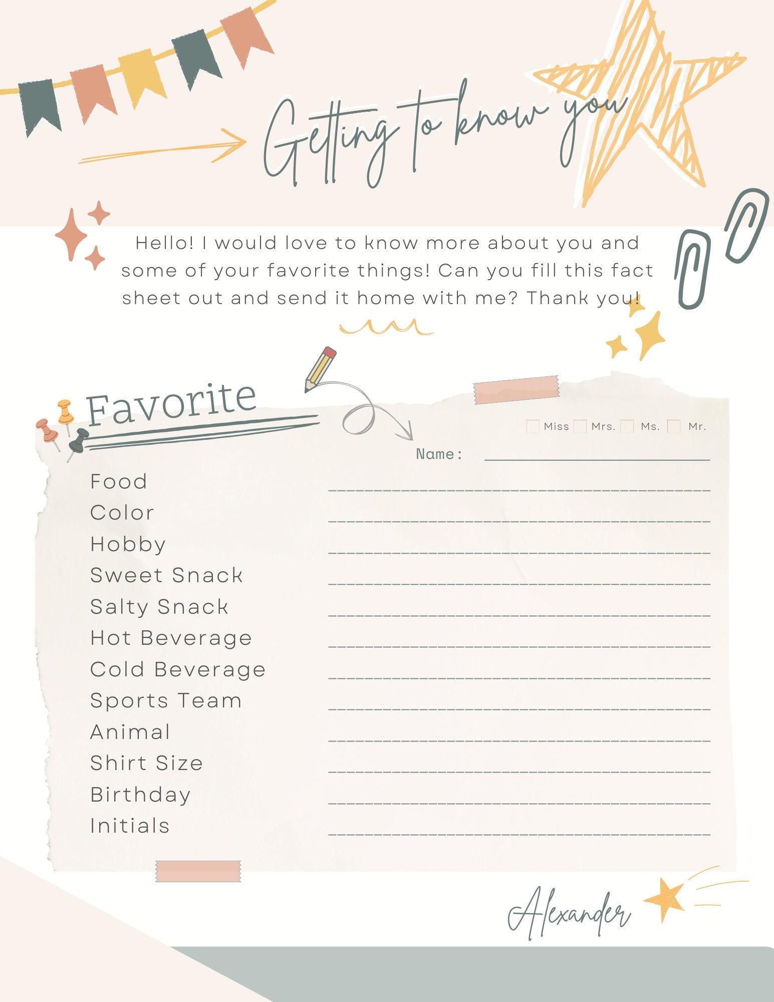 Get to Know You Questionnaire. Perfect for Parents and Teachers ...