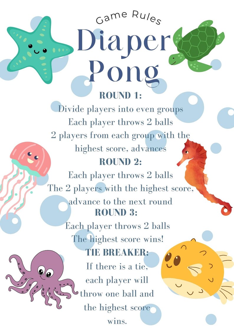 Diaper Pong Instructions Underwater Theme - Etsy